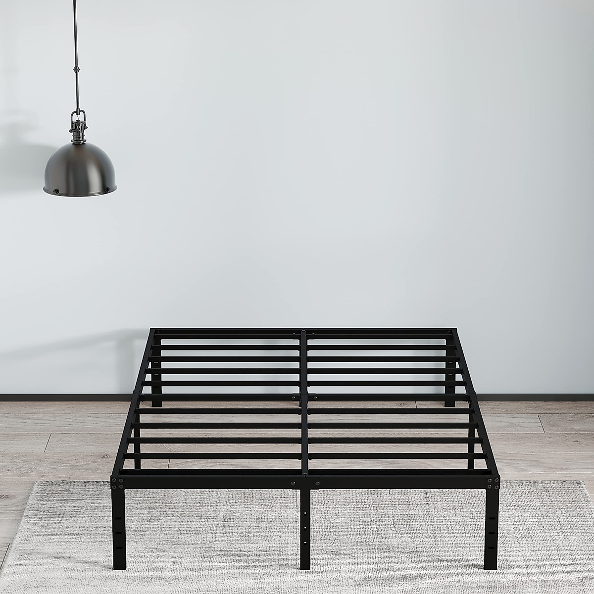 EMODA 16 Inch Bed Frame Queen Size Heavy Duty Metal Platform No Box Spring Needed with Steel Slat Support, Easy Assembly, Black