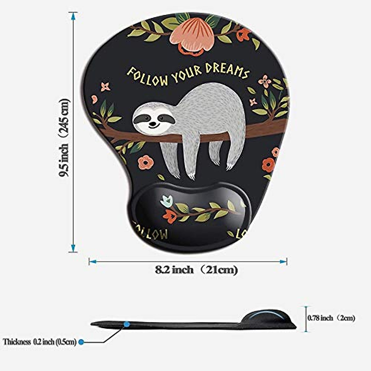 Ergonomic Mouse Pad with Wrist Support, Non Slip Mousepad with Lycra Cloth, Non-Slip PU Base Easy Typing Mouse Mat for Office, Computer, Laptop & Mac (Moon Baby Sloth)