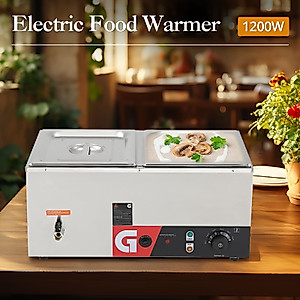 GarveeHome Commercial Food Warmer - 2 * 10.5QT Generous Capacity, 1200W Electric Steam Table, Stainless Steel, Efficient Heating, 86-185°F Temp Control for Catering and Restaurants