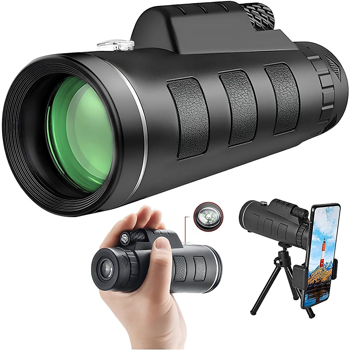 New 2023 Monocular Telescope for Smartphone，High Power Monocular with Smartphone Adapter and Sturdy Tripod， BAK4 Prism Monocular for Boating/Yachting/Sports/Bird Watching/Auto Racing/Hunting/Trevel