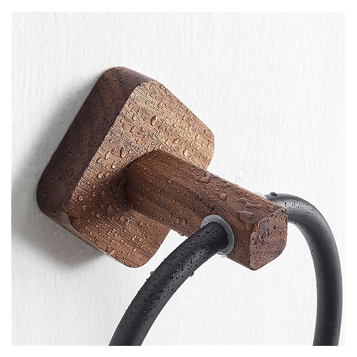 JiNks Towel Rack Aluminum+Wood Towel Ring, Hand Towel Holder for Bathroom, Towel Rack Hanger for Kitchen Wall Mount Heavy Duty Storage (Color : Black)