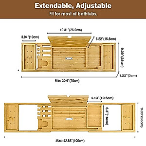 MoKo Foldable Bathtub Tray, Bamboo Bath Tray Expandable Bath Table Caddy for Luxury Bath to Hold Book, Phone Tablet, Wine Cup, Soap - Shower Gift for Women/Lovers