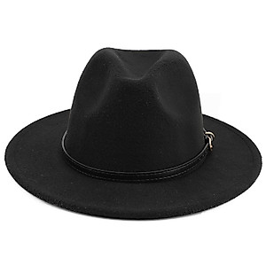 Melesh Wide Brim Unisex Classic Belt Buckle Fedora Hat (b Black)