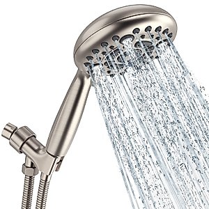 SR SUN RISE Shower Head 6-Settings 4.8 Inches High Pressure Shower Head with 1.8 Meter/71 Inch Long 304 Stainless Steel Shower Hose and Shower Arm Mount with Brass Ball Joint, Brushed Nickel