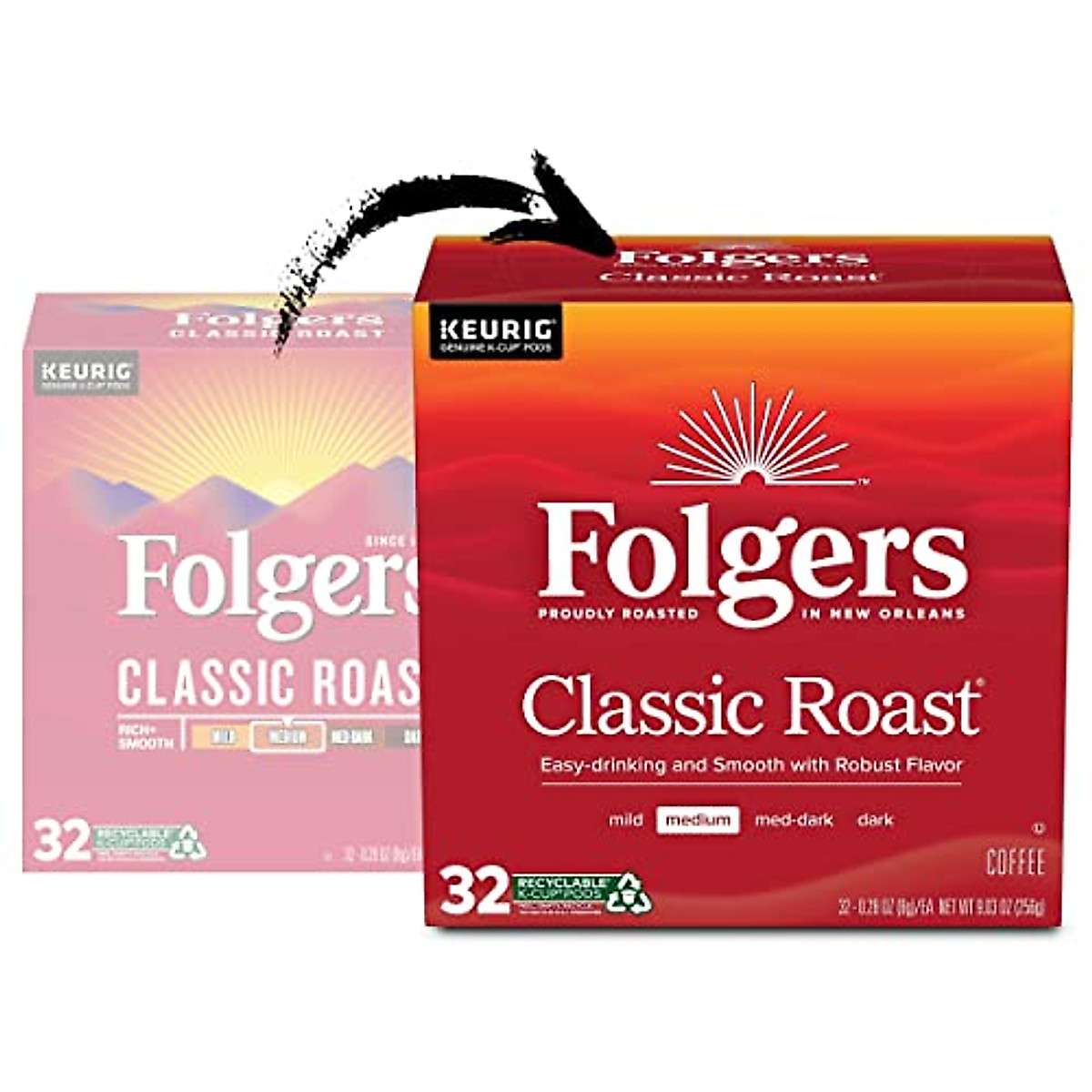 Folgers Classic Roast Medium Roast Coffee, 128 Keurig K-Cup Pods