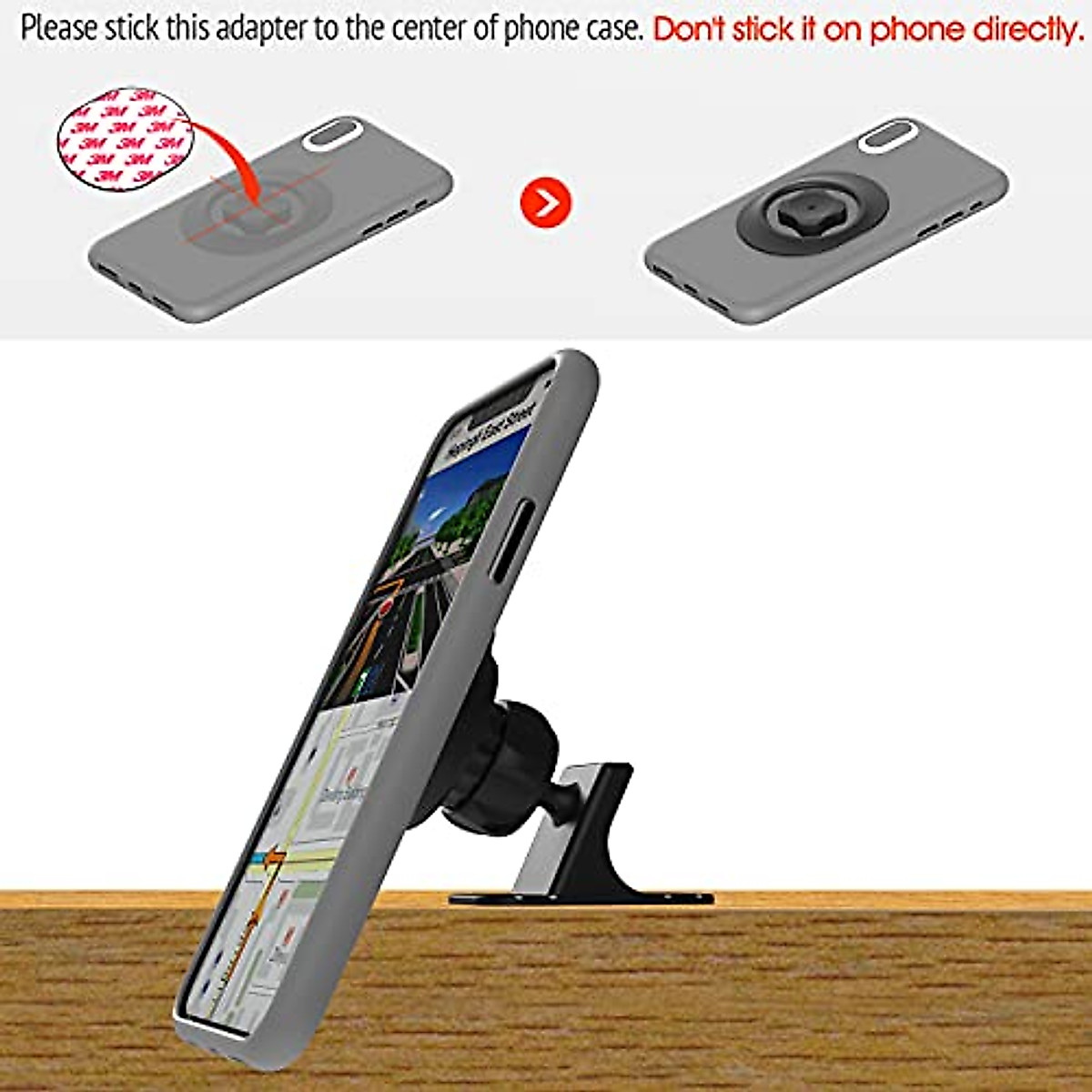 Car Phone Mount Without Magnetic, Stick On Dashboard 360° Rotatable Universal Cell Phone Holder with Ultra-Lock Quick Mount Strongest VHB Adhesive for iPhone Google, Huawei GPS Mini Tablet and More