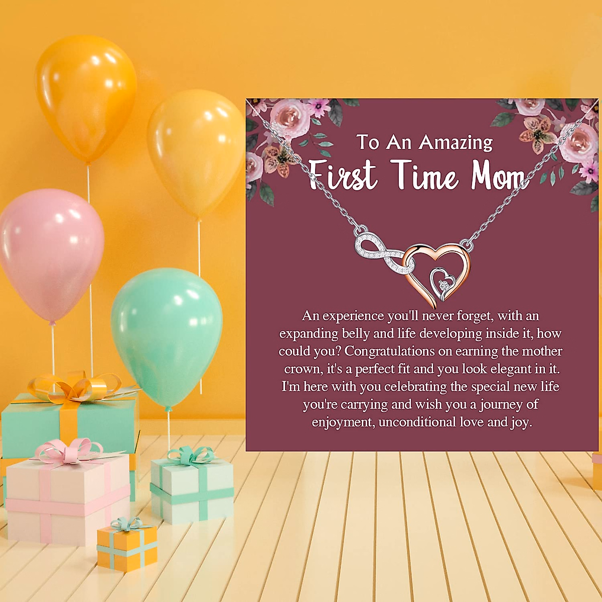 MYOSPARK Mommy To Be Gift New Mom Necklace First Time Mom Message Card Jewelry Baby Announcement Jewelry Gift (First Time Mom Card NL)