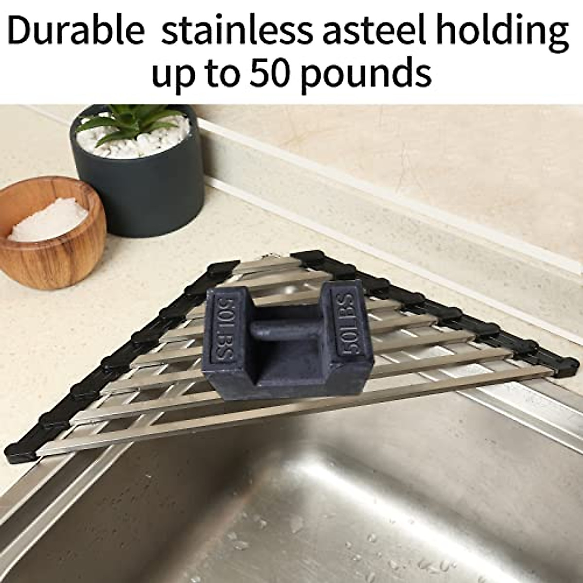Ahyuan Corner Sink Dish Drainer Over The Sink Dish Drying Rack Corner Dish Rack SUS304 Cubic Stainless Still Kitchen Sponge Holder Corner Sink Sponge Caddy Dish Rack (Black)