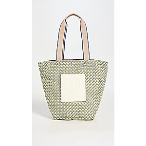 Tory Burch Women's Gracie Printed Canvas Tote, Acid Lemon Basketweave, One Size
