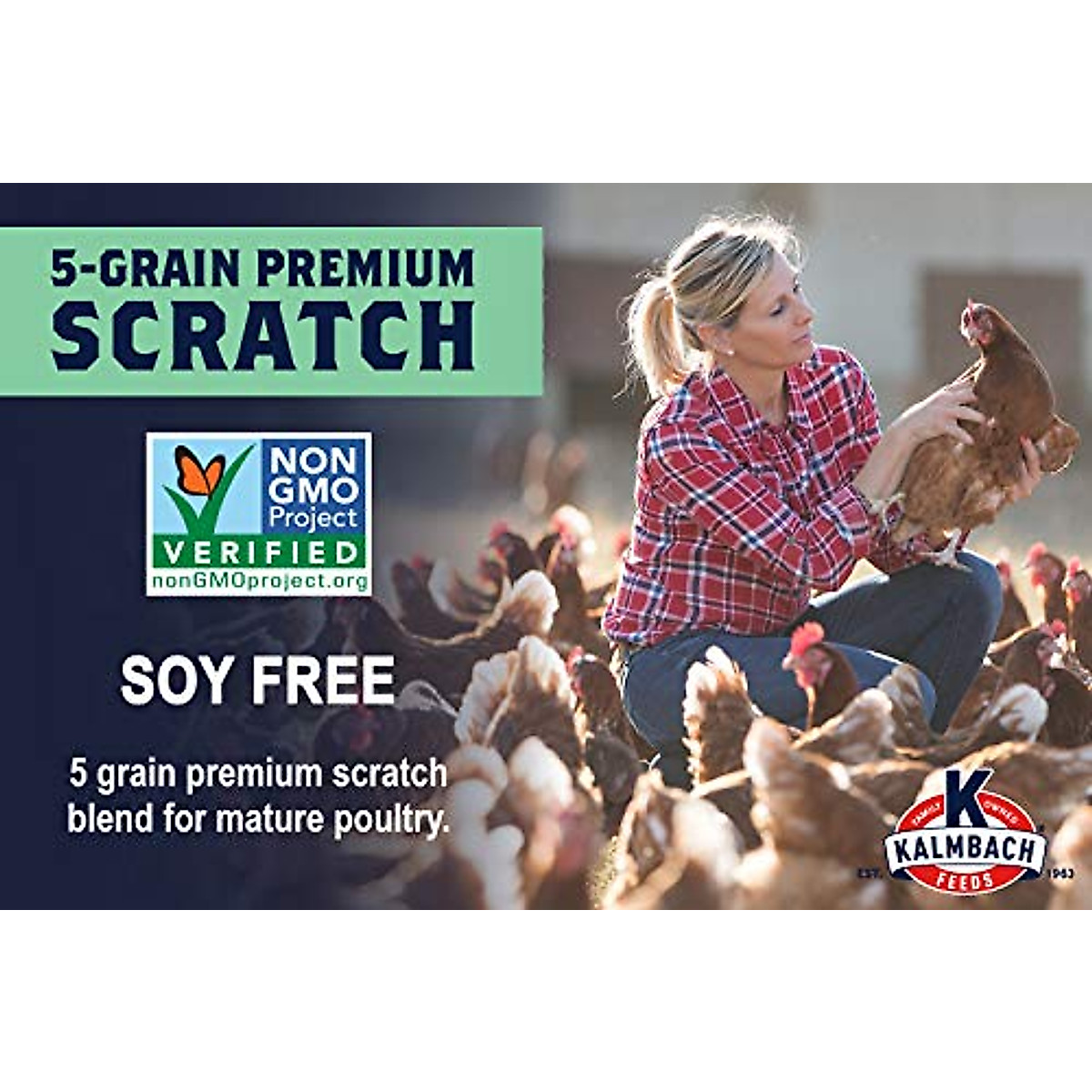 Kalmbach Feeds Soy Free Non-GMO 5 Grain Premium Scratch Grain Treat for Chickens, 50 lb