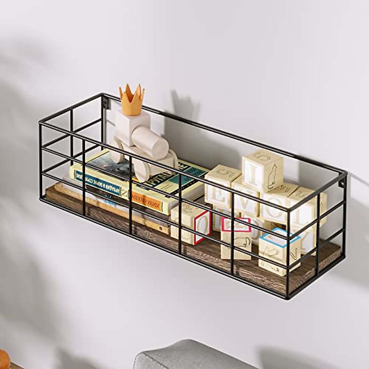 Fixwal Hanging Floating Shelves, 2 Sets of Wall Mounted Shelves for Wall Storage, Hanging Storage Shelf for Bathroom, Living Room, Bedroom, Kitchen (Brown)