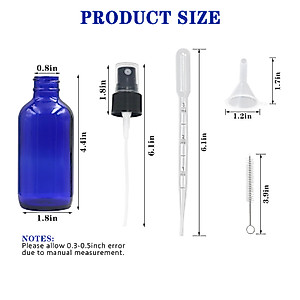Omawrf 5Pcs Blue Boston Glass Spray Bottles for Essential Oils, 4oz Empty Small Fine Mist Spray Bottle with 5ml Dropper Bottles, Funnel, Pipette, Labels,Brush Travel Spray Bottle (120ml, Blue)