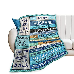 to My Husband Blankets from Wife, Anniversary Valentines Gifts for Husband Soft Cozy Flannel Throw Blanket Birthday Gifts for Men Couch Bed Sofa 60"x50"