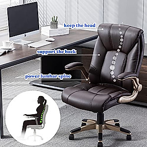 CHIZZYSIT Home Office Chair，Light Luxury Metal managerial Chairs & Executive Chairs，Tilt Function PU Leather Office Desk Chair with Leather flip armrest