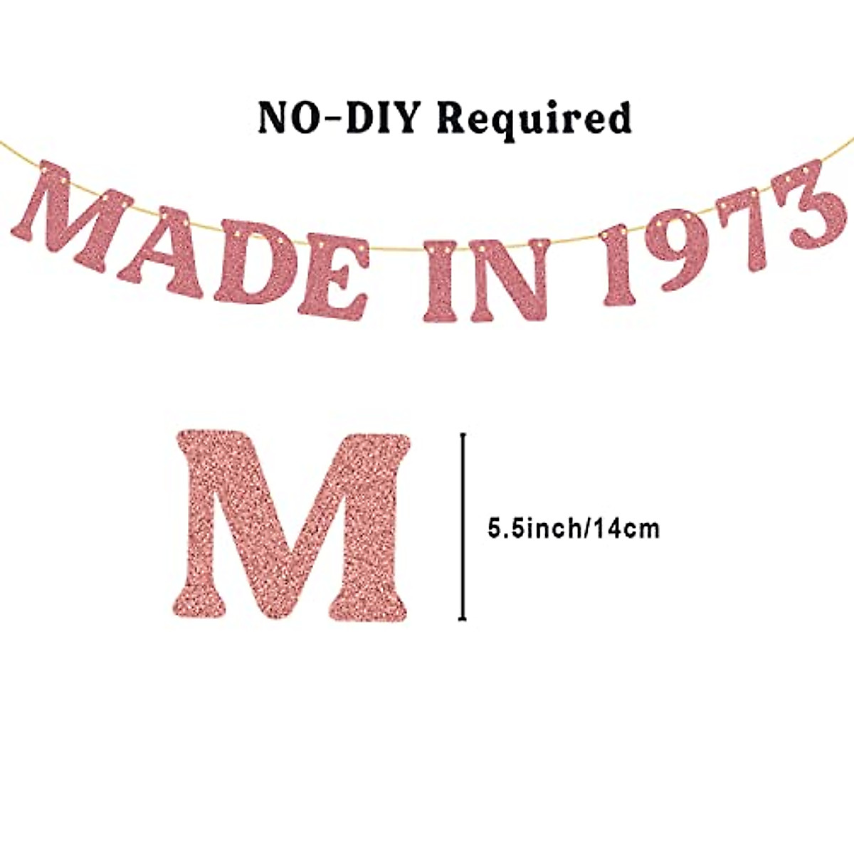 50th Birthday Decorations No DIY Made in 1973 Banner Glitter Cheers to 50 Years Happy Birthday Party for Indoor/Outdoor (Rose Gold)