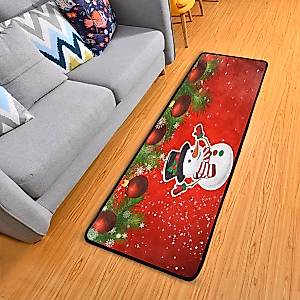 Christmas Runner Rug, Red Christmas Snowman Runner Rug Floor Mat Non-Skid Kitchen Rug Soft Area Rug for Bathroom Entryway Hallway Dining Living Room