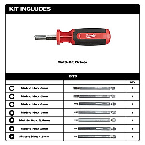 Milwaukee Metric Hex Key 9-in-1 Multi Magnetic Bit Screw Driver 9 Inch.