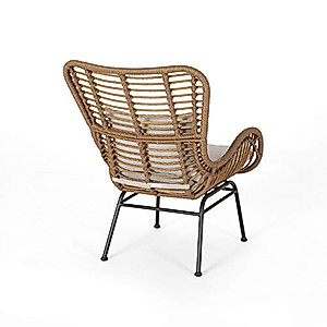 Great Deal Furniture Crystal Outdoor Wicker Club Chairs with Cushions (Set of 2), Light Brown and Beige