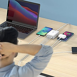 SooPii 40W USB Charging Station,4 Port USB Charger Station with One Port QC 3.0 for Multiple Devices,4 Mixed Charging Cables Included,Compatible with iPhone 14,IPad,Samsung Galaxy,Note,LG and More