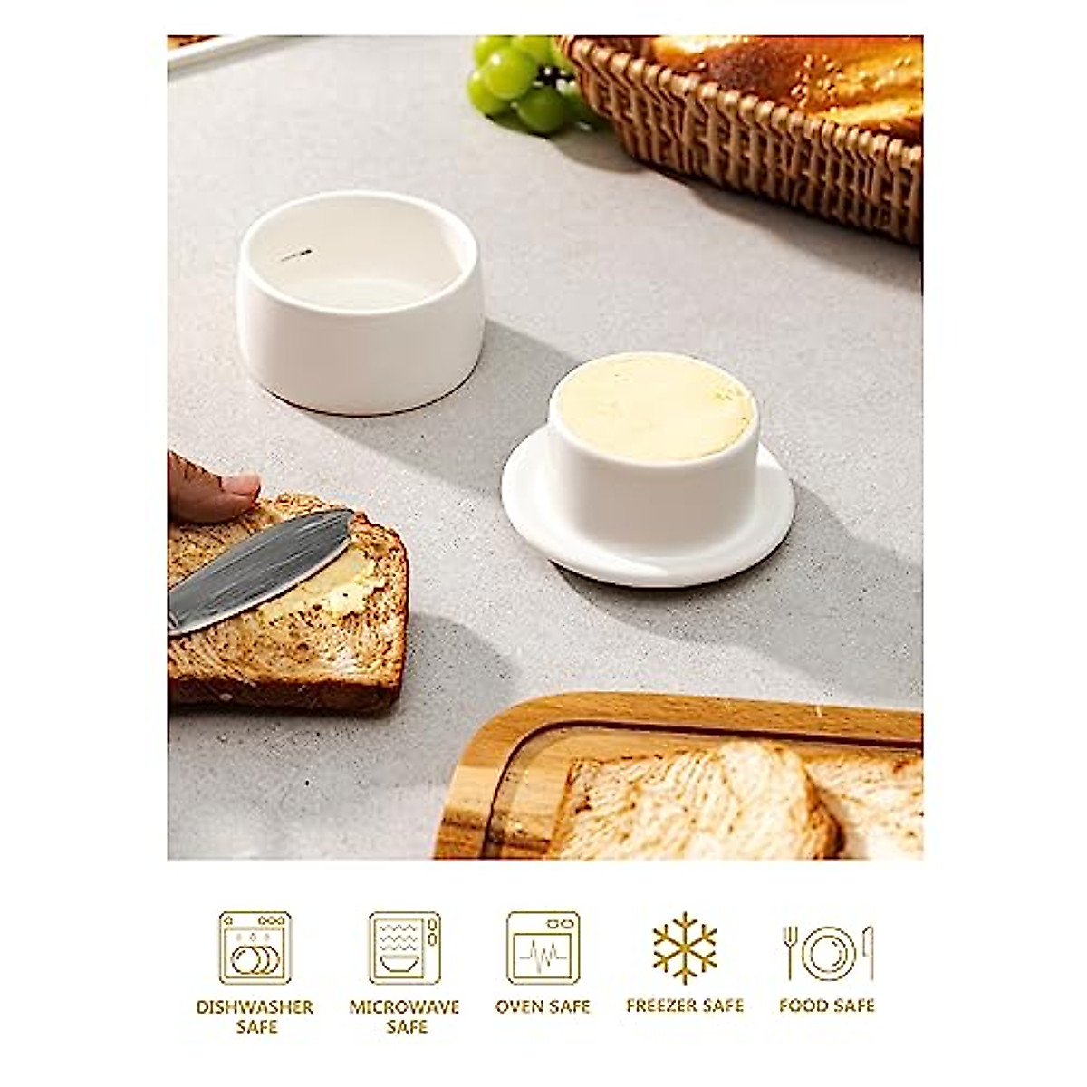 Butter Crock, French Butter Keeper - Fresh Soft Butter without Refrigeration, White, Porcelain - Better Butter & Beyond