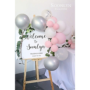 Soonlyn Pink Balloon Garland Kit 130 Pcs 12 In Pink Silver Metallic Balloons White Latex Balloons Arch Kit for Baby Shower Decorations Girl Birthday Party Bridal Shower Wedding