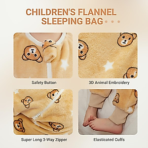 MICHLEY Flannel Baby Sleeping Bag Unisex Pajamas, Long Sleeve Zipper Wearable Sleeping Sack for Autumn Winter Boys Girls,Brownbear,18-24months, Size 90