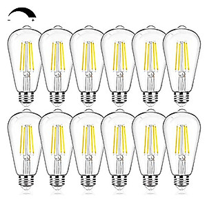 12Packs Vintage LED Edison Bulbs, 60W Equivalent 7W, 800Lumens, Dimmable ST64 Antique LED Filament, Daylight White 5000K, E26 Medium Base Light Bulbs High Brightness Clear Glass for Bedroom Office