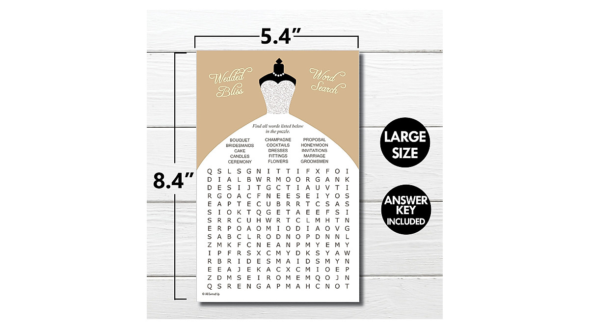 Champagne Silver Wedding Word Search Game - Fun Bridal Activity