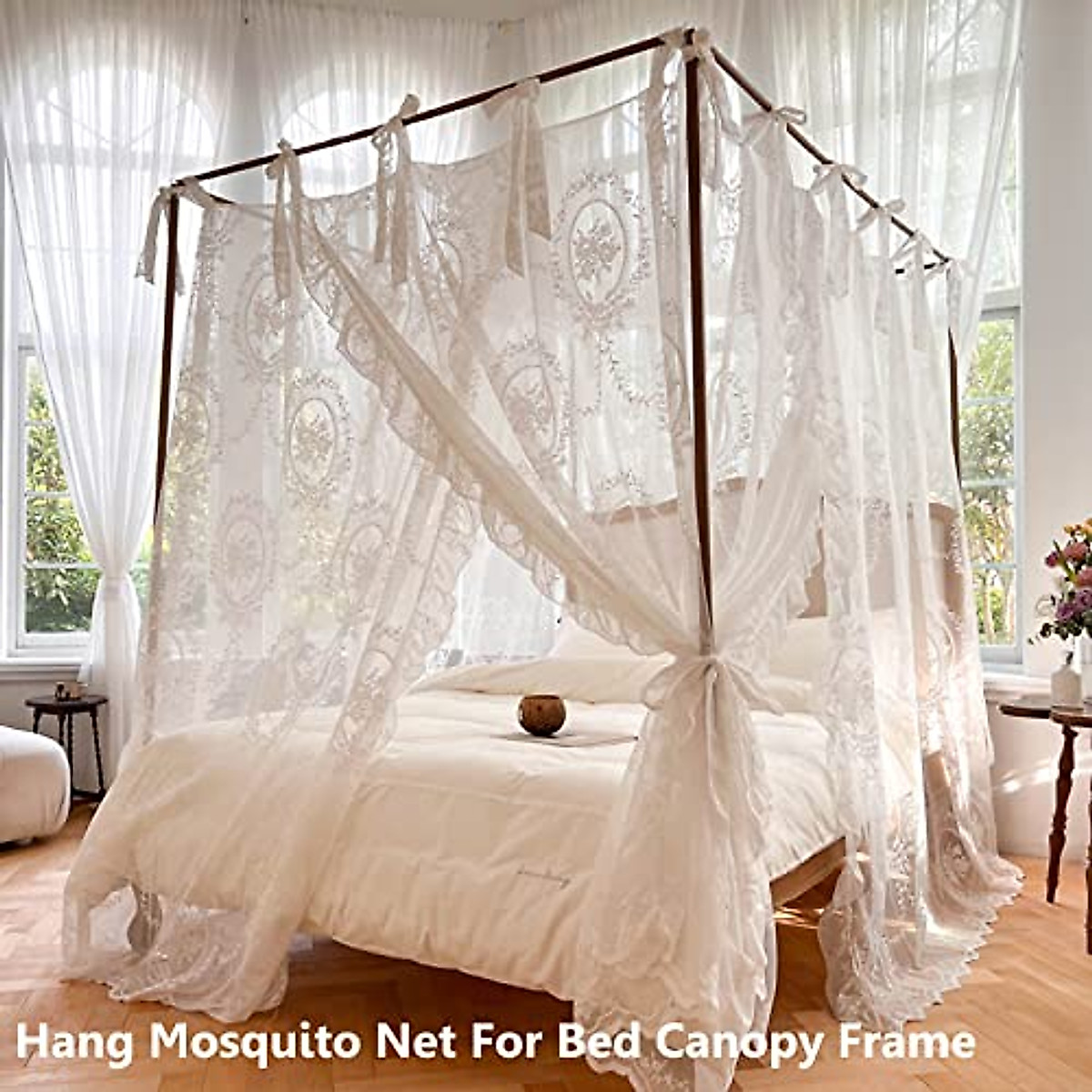 AIKASY Outer Bed Support Canopy Bed Frame Post Queen Size Stainless Steel Bed Canopy Frame Poles Four Corner Bed Bracket Fit for Metal Bed Wood Bed Bedroom Decor (Queen, Silver)