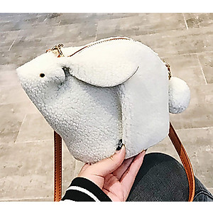 QZUnique Rabbit Shape Handbag Women's Lovely Plush Toy Crossbody Bag Rope Strap Shoulder Bag