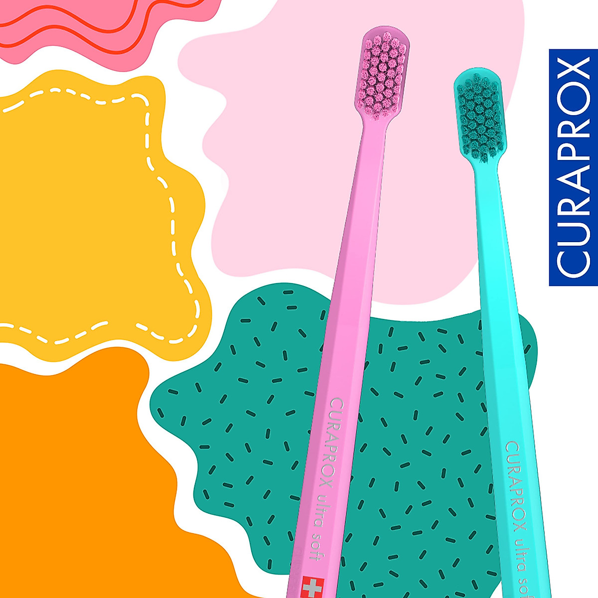 Curaprox CS 5460 Ultra-Soft Blue and Pink Battery Powered Toothbrush for Adults, Different Days Special Edition, Pack of 2