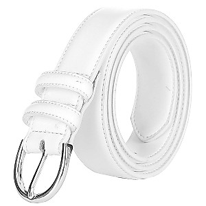 Falari Women Genuine Leather Belt Fashion Dress Belt With Single Prong Buckle 6028-White-M