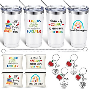 Sabary 12 Pieces Funny Thank You Gifts, 4 Teacher Travel Tumbler, 4 Teacher Makeup Bag with Zippers, 4 Teacher Apple Keychains, 20 oz Mug Tumbler for Birthday Teacher Appreciation Week