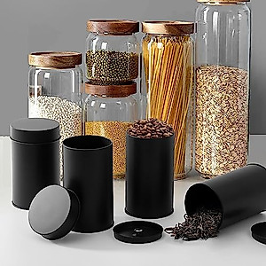 10 packs Tea Tin Canister Tea Tins for Loose Tea Metal Coffee container for ground Coffee Tea Canister 16 oz Round Tin Can with Airtight Double Lids Canister for Kitchen Storage（Black）