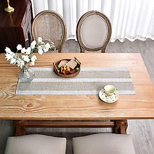 Farmhouse Braided Striped Table Runner Rustic Embroidery Coffee Table Runners for Decorations Weddings Holiday Brown 13x36inch