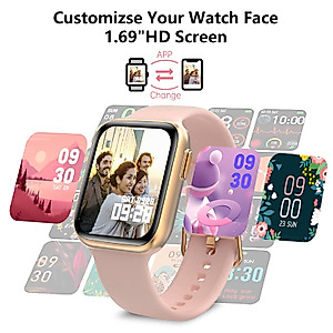 Bebinca Smart Watch for Women, Fitness Tracker with Heart Rate Sleep Monitor, 1.7" Touchscreen[Answer/Make Call] AI Voice, IP68 Waterproof Compatible with iPhone Samsung Android Phone, Pink