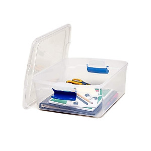 HOMZ Heavy Duty Modular Stackable Storage Bins, Containers with Latching Handles and Snap Lids for Home, Office, and Garage Organization, 15.5 Quart Capacity, Clear, 12 Pack