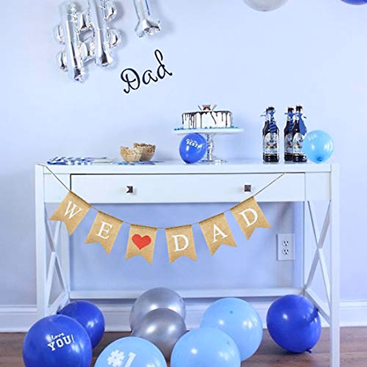 Uniwish We Love Dad Banner Burlap Bunting Rustic Papa Gift Happy Father’s Day Birthday Party Decorations for Men
