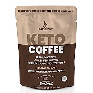 Rapidfire Ketogenic High Performance Instant Coffee Mix, Supports Energy and Metabolism, 15 Servings, brown, 7.93 ounce (pack of 1)