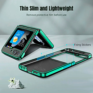MATEPROX Phone Case for Samsung Galaxy Z Flip 5 Case, Slim Thin Lightweight Protective Phone Case with Non-Slip Leather Back with Electroplated Frame for Samsung Galaxy Z Flip 5 5G-Green