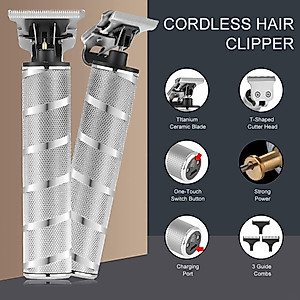 SURKER Electric Pro Li Clippers Barber Accessories Grooming Waterproof Rechargeable Cordless Close Cutting T-Blade Trimmer Hair Clippers for Men（Silver）