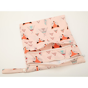 Sigzagor 2 Wet Bags Reusable Diaper Nappy Bag With Two Zippered Pockets (Teepee Fox and Glasses Fox)