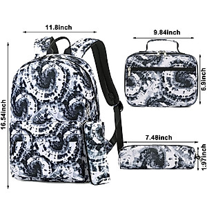 Joyfulife Girls Backpacks, Tie Dye Backpack for Girls Kids Bookbags School Backpack with Lunch Box (Tie Dye Black)