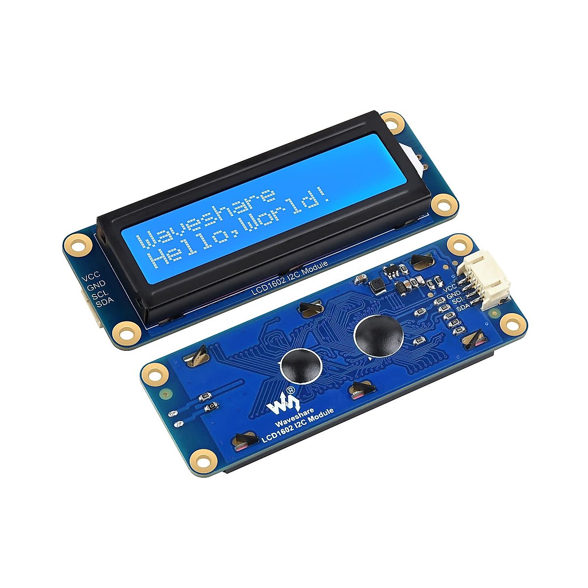 Waveshare 1602 LCD I2C Display Module, White Color with Blue Background 16x2 Characters LCD für Raspberry Pi/Raspberry Pi Pico/Jetson Nano/ESP32/Arduino, 3.3V/5V Compatible