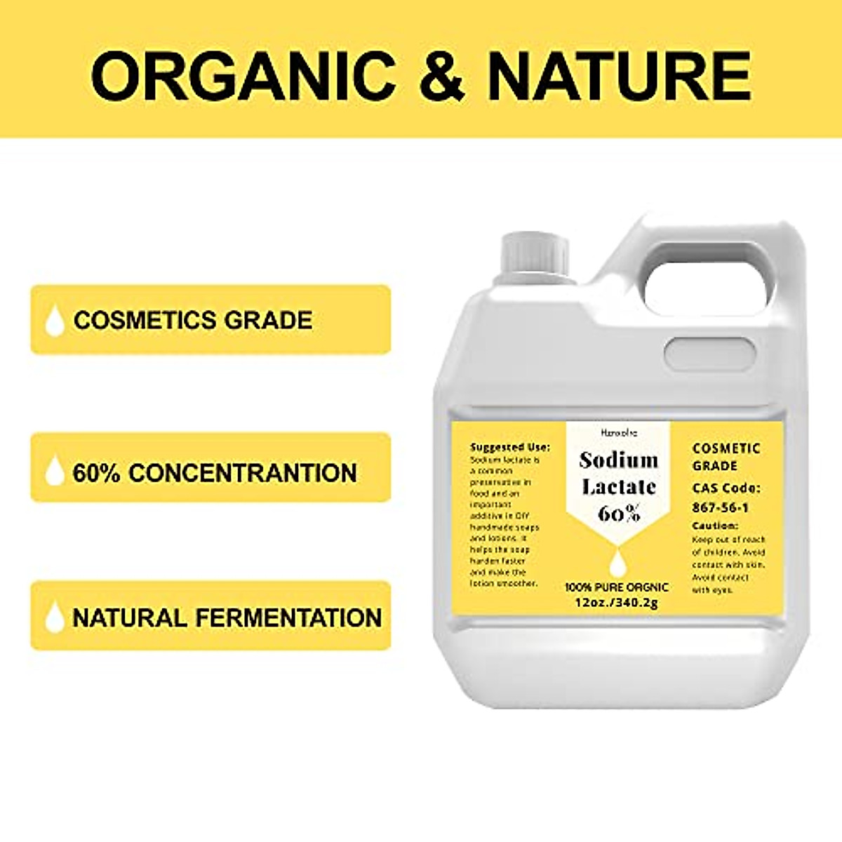 12 Ounce Sodium Lactate for Soap Making & Lotions, Premium Sodium Lactate Liquid, 60% Concentration, Cosmetic Grade, Moisturize Anti-Aging, Makes Soap Harder and Unmold Faster