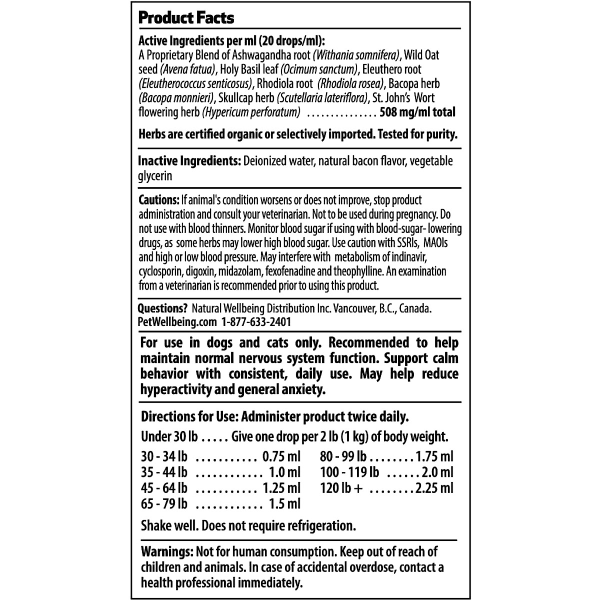 Pet Wellbeing Calming Care for Cats - Vet-Formulated - Supports Calm & Relaxed Nervous System - Natural Herbal Supplement 2 oz (59 ml)