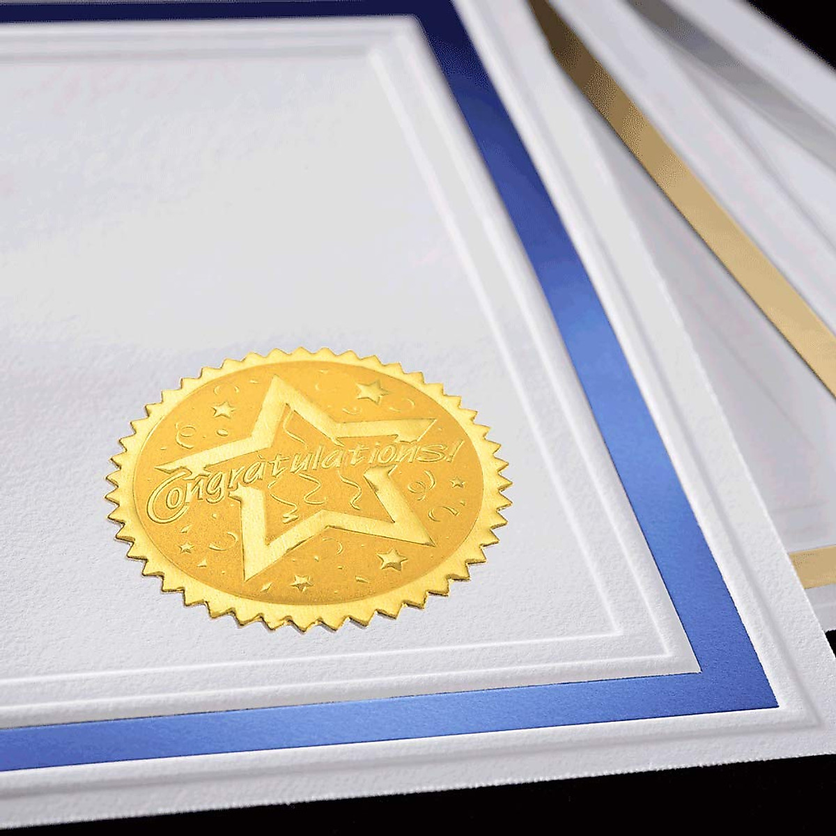 PaperDirect Congratulations 5-Point Star Embossed Gold Foil Certificate Seals, 2 Inch, Self Adhesive, 100 Count, Embossed Seals for Certificates, Achievement Award Stickers for School, Work, Diploma