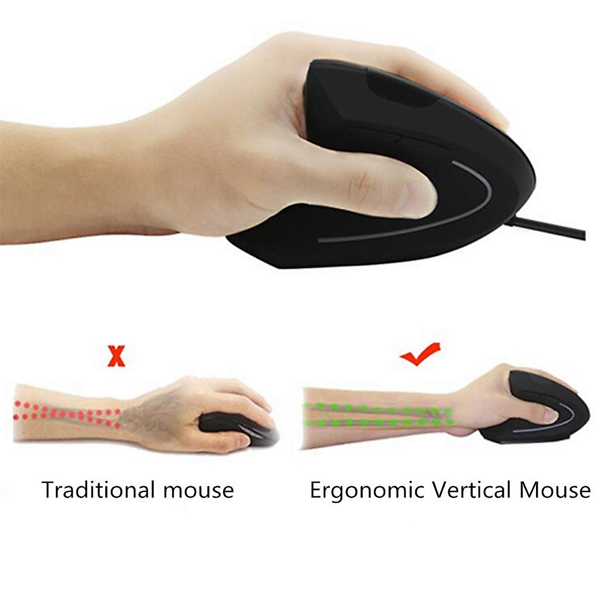 FLY WAY Left Handed Mouse,Ergonomic Vertical USB Wired Mouse 800/1200/1600 DPI Optical 6 Buttons Gaming Mice for PC Laptop Computer Desktop Mac (Left Hand)