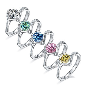 Gem's Beauty Valentine's Day Gift Green Moissanite Rings 18K White Gold Plated 925 Sterling Silver Ring 1.0Ct 6.5mm Moissanite Engagement Rings Diamond Rings Women Wedding (Size 6)