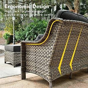 ovios 3 Piece Outdoor Patio Furniture with 3 Seat Sofa & Ottoman,Rattan Wicker Coversation Set with High Back,Sectional Sofa for Outside Porch Balcony Backyard Pool,Black